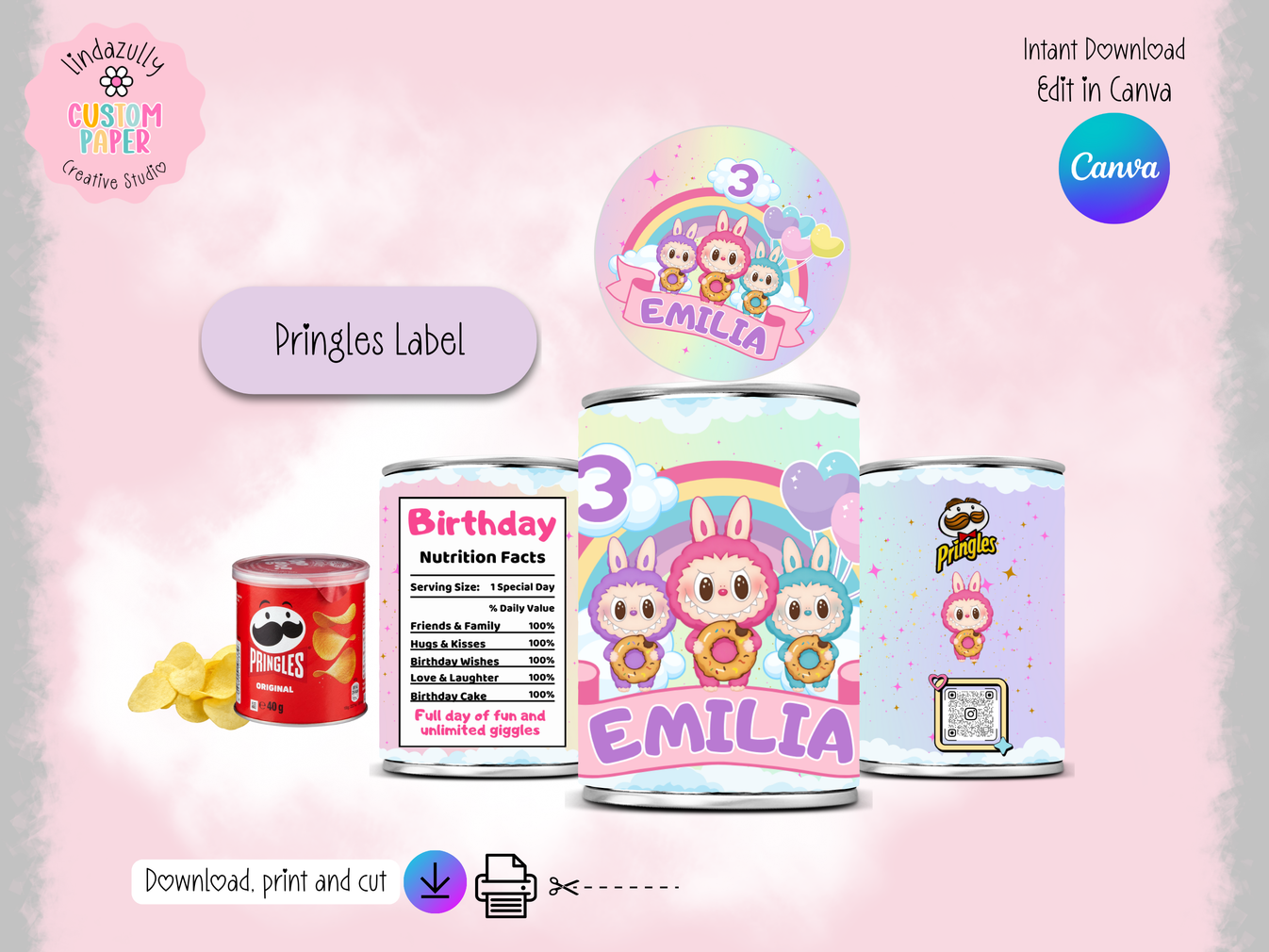 Labubu Birthday Digital Download Party Bundle: Canva Editable Bundle ...